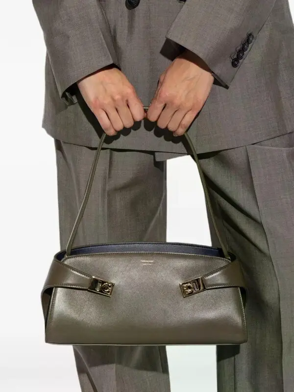 FERRAGAMO Hug Calf Leather Shoulder Bag - Green