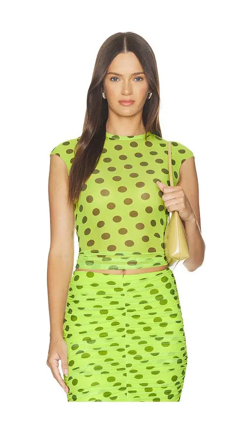 AFRM Nina Mesh Polka Dot Top - Green