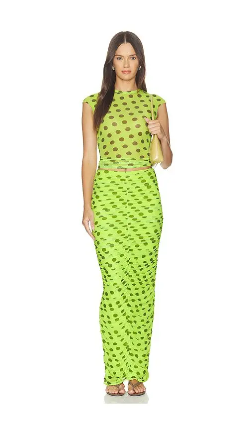 AFRM Nina Mesh Polka Dot Top - Green