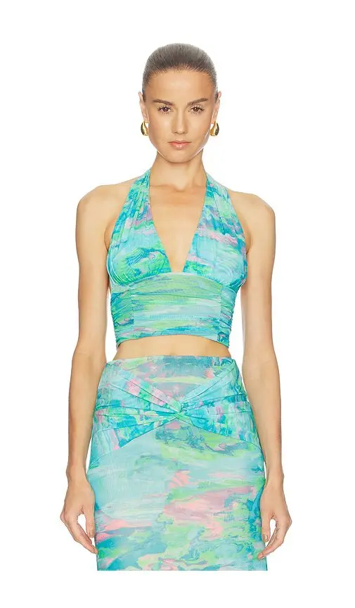AFRM Gabriella Halterneck Cropped Top - Teal