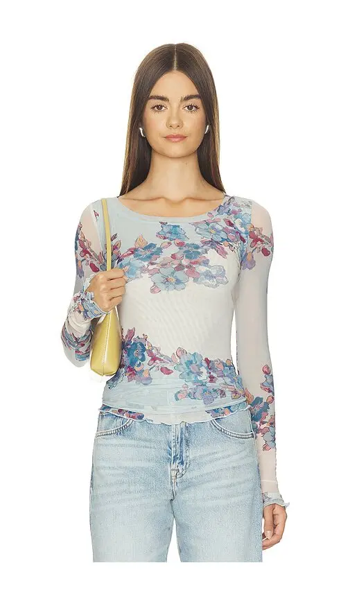 Free People Lilly Printed Long Sleeve Top - Blue