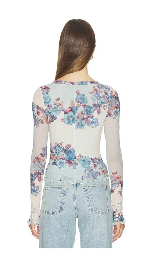 Free People Lilly Printed Long Sleeve Top - Blue