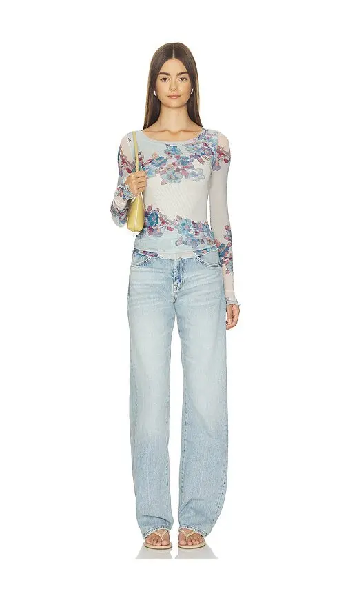 Free People Lilly Printed Long Sleeve Top - Blue