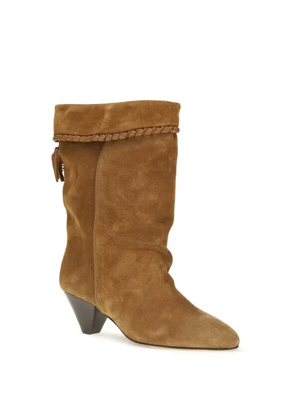 Isabel Marant Étoile Suede Draped Boots With Braided Detailing - Brown