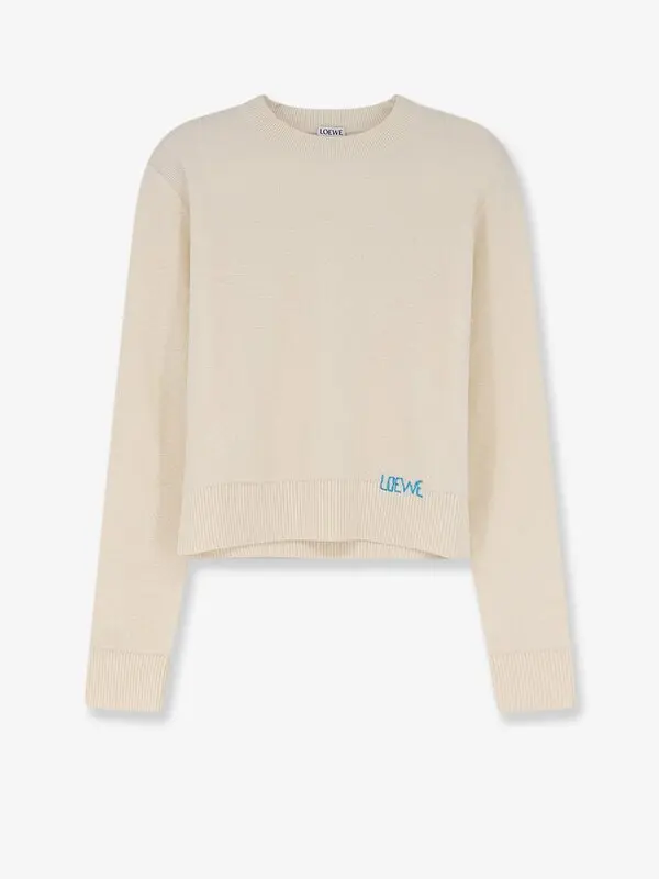 Loewe Wool Sweater With Embroidered Logo - Cream