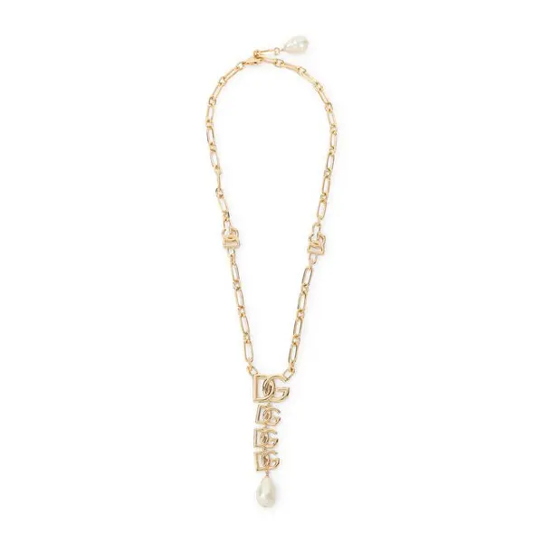 Dolce & Gabbana Dg Logo Pearl Necklace - Silver
