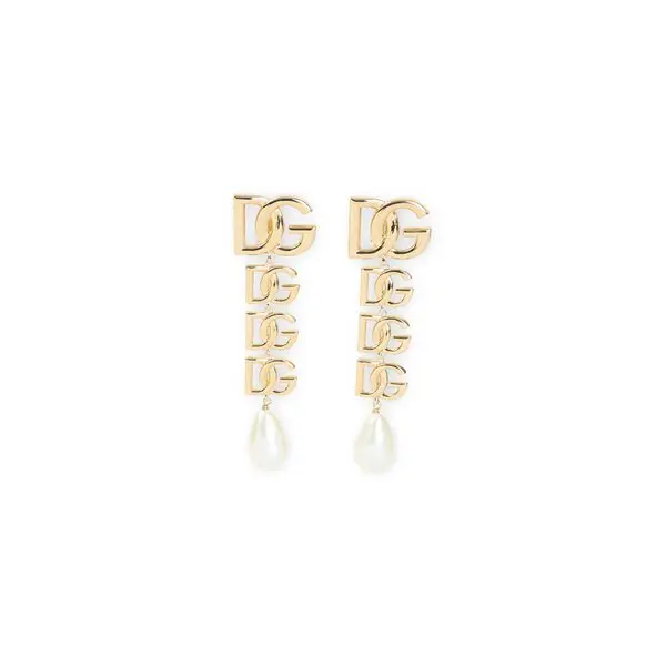 Dolce & Gabbana Dg Logo Faux Pearl Dangle Earrings - Silver