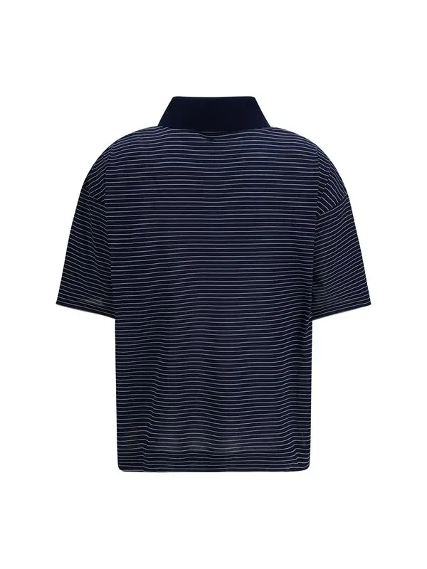 AMI Paris Cotton Striped Polo - Blue