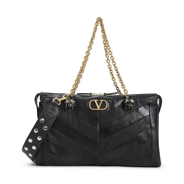 Valentino Garavani Panthea Lambskin Tote Bag With Gold-toned Hardware - Black