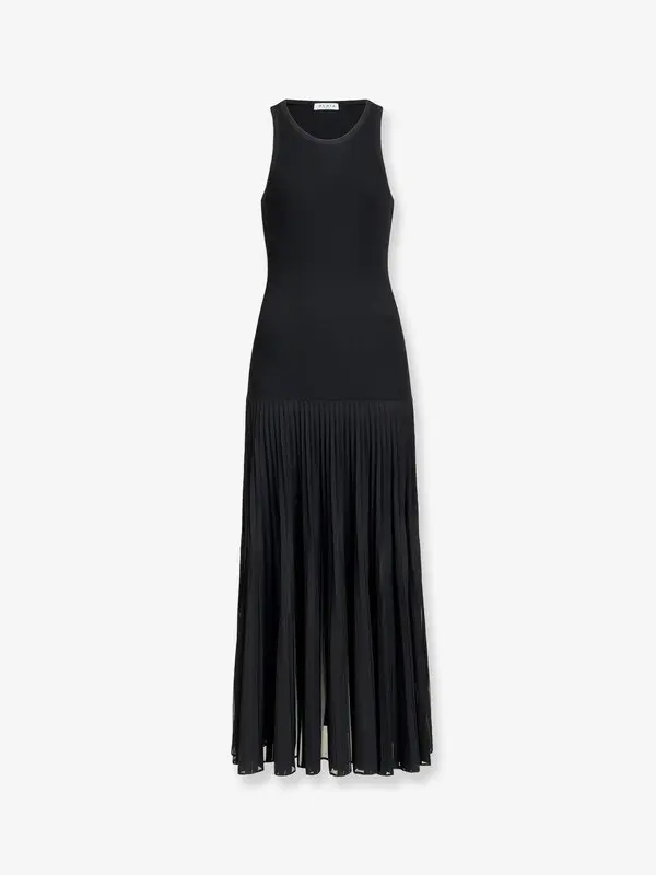 Alaïa Long Pleated Viscose Blend Dress