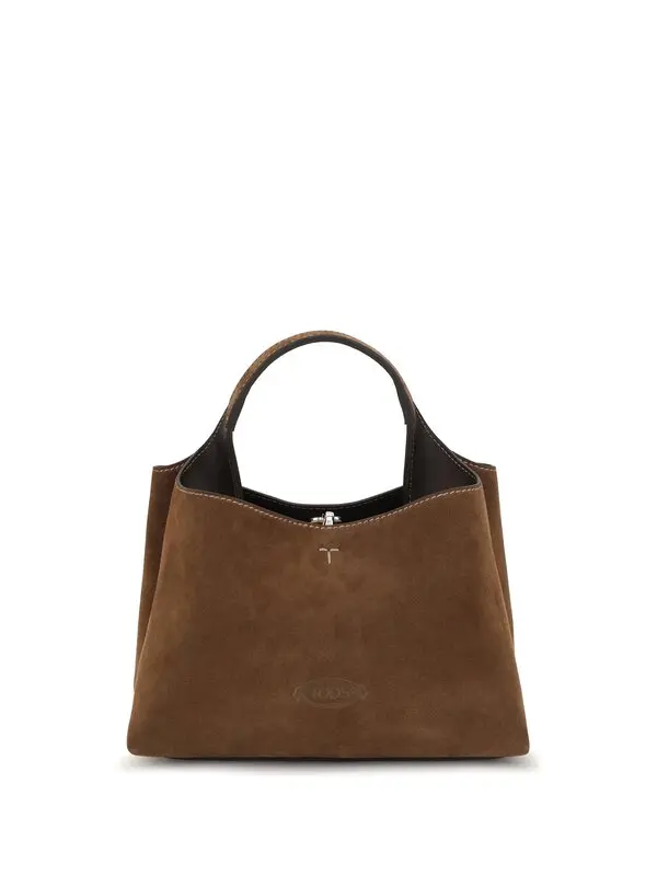 TOD'S Suede Handbag With T Timeless Accessory - Brown