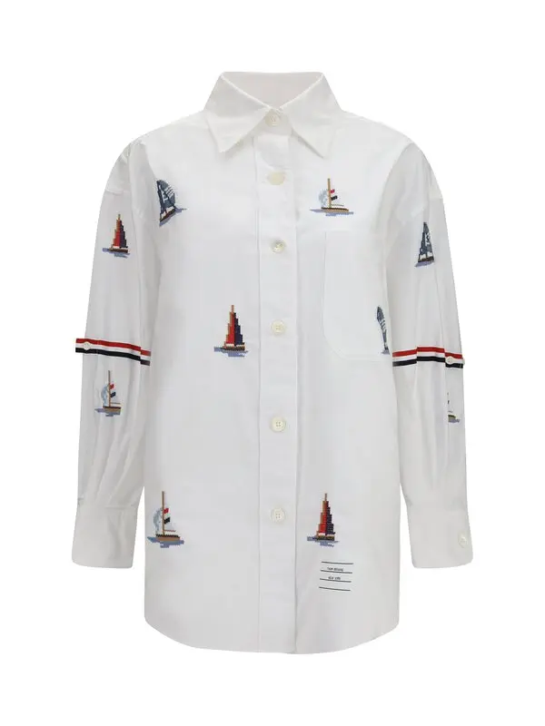 Thom Browne Oversized Sailboat Embroidered Shirt - White