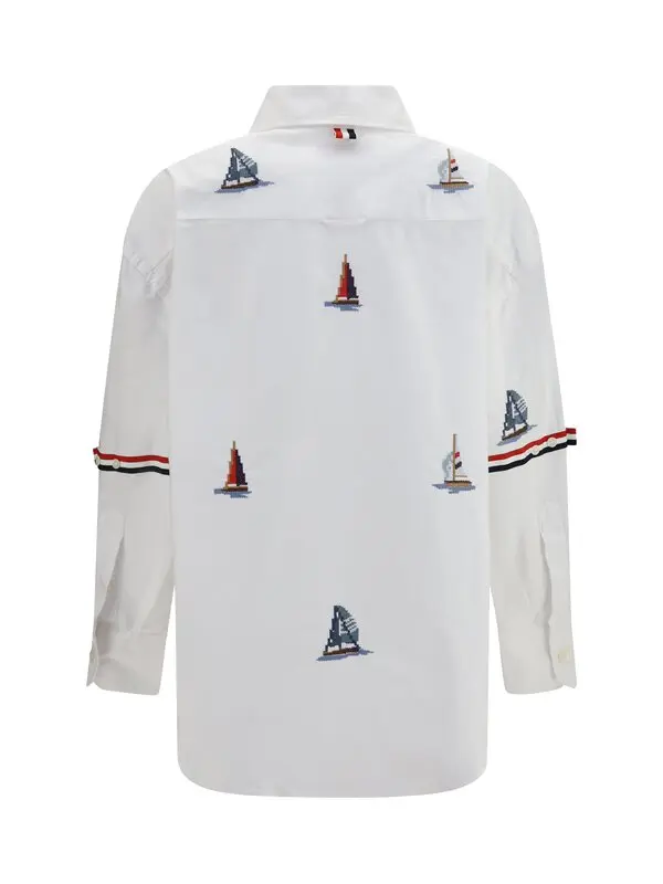 Thom Browne Oversized Sailboat Embroidered Shirt - White