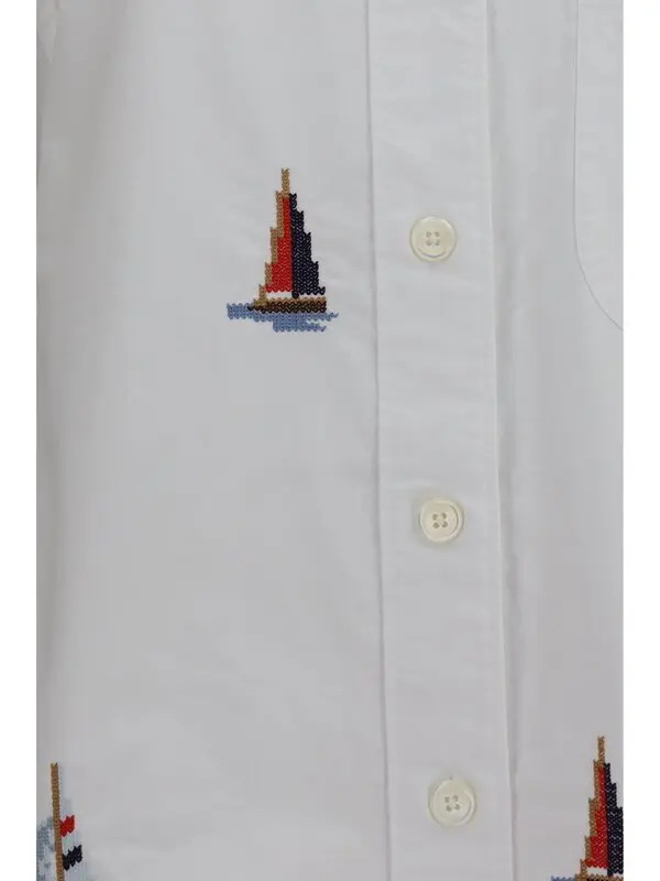 Thom Browne Oversized Sailboat Embroidered Shirt - White