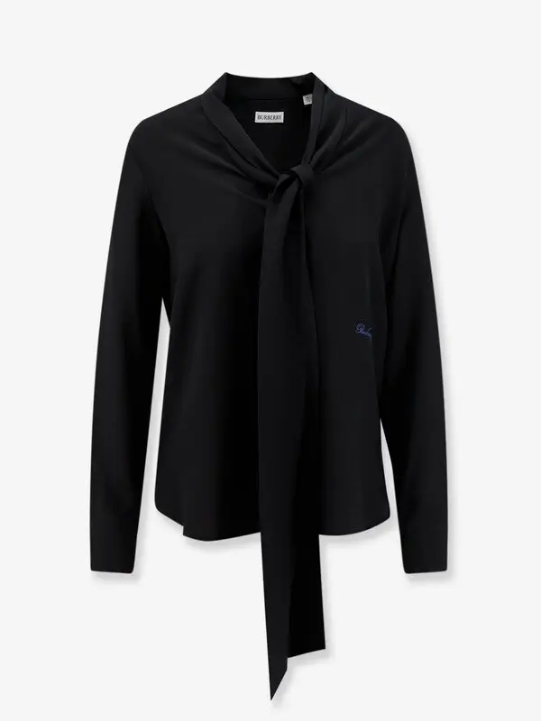 Burberry Rhiannon Silk Shirt With Bow Detail And Embroidery - Black
