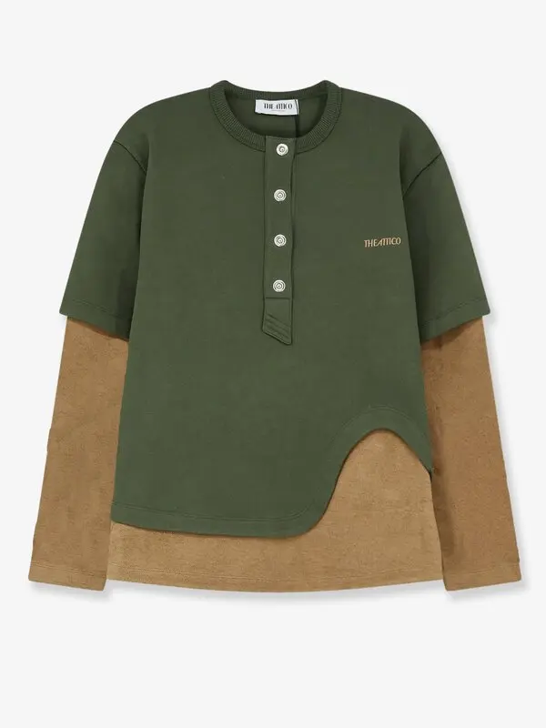 Attico Cotton Sweatshirt With Button Closure And Embroidered Logo - Multicolor