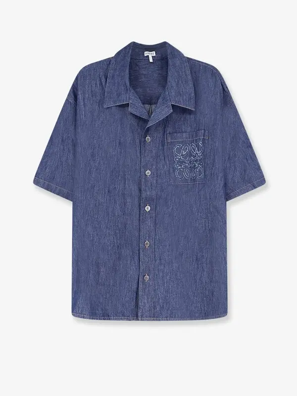 Loewe Blue Denim Shirt With Embroidered Anagram Logo