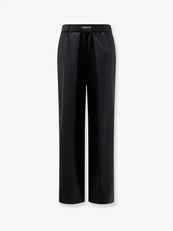 Loewe Wool Trousers With Logo Detail - Black