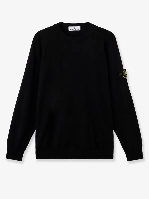 Stone Island Wool Sweater With Side Logo Patch - Black