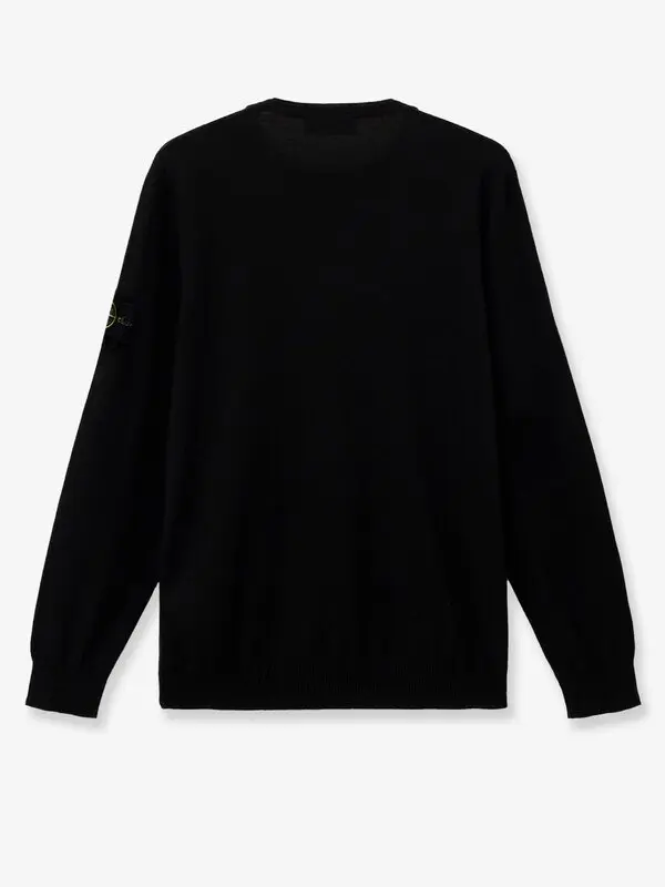 Stone Island Wool Sweater With Side Logo Patch - Black