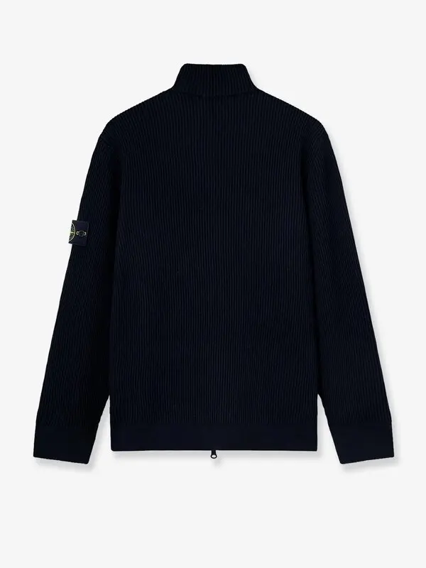Stone Island Virgin Wool Cardigan With Side Logo Patch - Multicolor