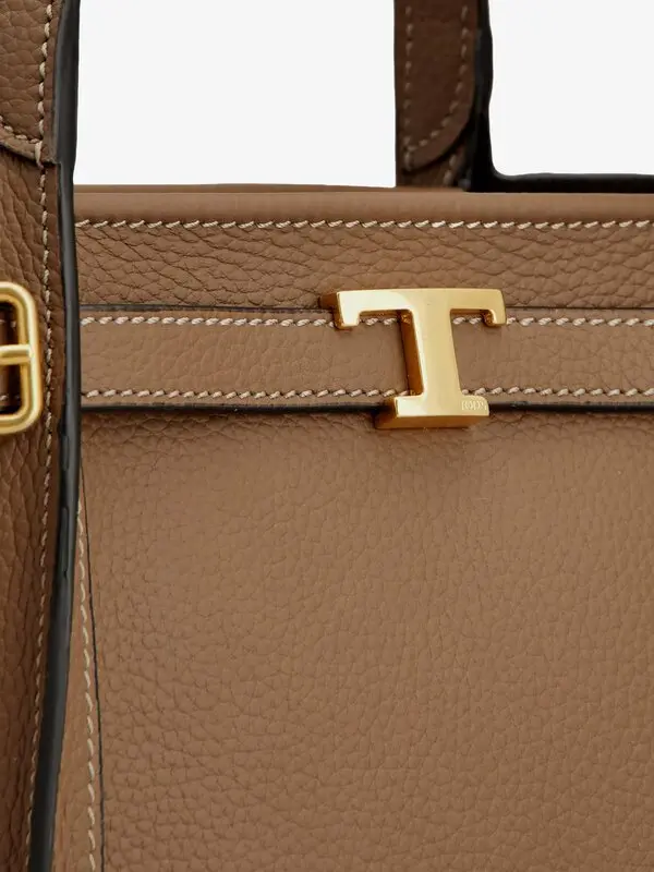 TOD'S T Signature Leather Shopping Bag - Cream