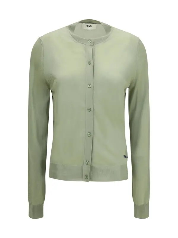Fendi Cardigan Crewneck In Viscose With Embroidered Logo - Green