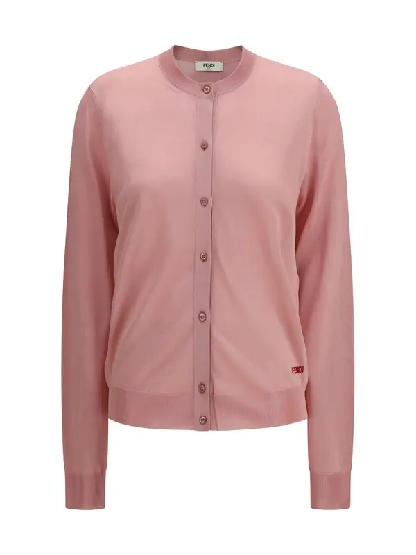 Fendi Crewneck Cardigan With Embroidered Logo - Pink