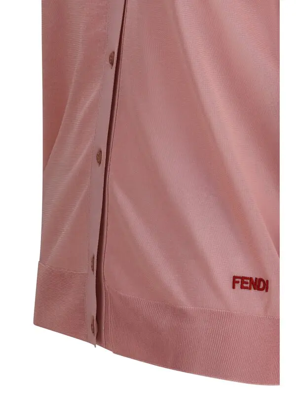 Fendi Crewneck Cardigan With Embroidered Logo - Pink