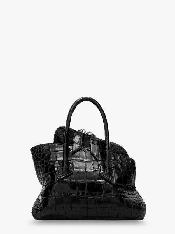 Attico La Passeggiata Mini Croc Effect Leather Handbag - Black