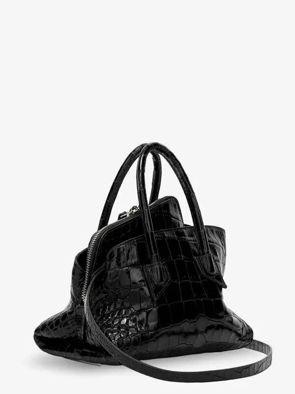 Attico La Passeggiata Mini Croc Effect Leather Handbag - Black
