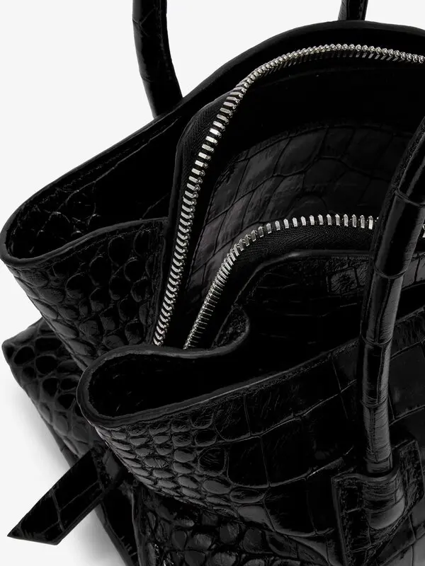 Attico La Passeggiata Mini Croc Effect Leather Handbag - Black