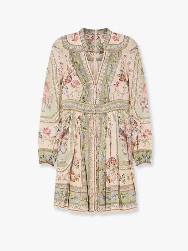 Zimmermann Roselight Plunge Tapestry Print Linen Dress - Multicolor