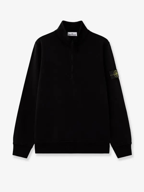 Stone Island Cotton Sweatshirt With Side Logo Patch - Black
