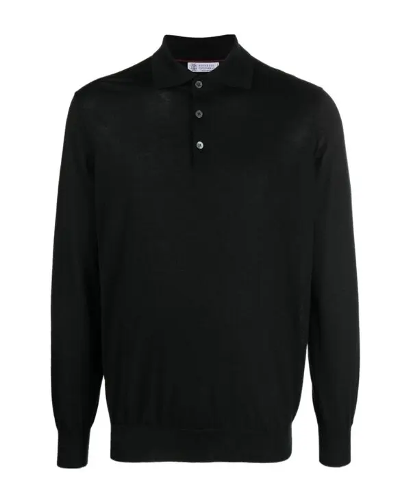 Brunello Cucinelli Button-front Long-sleeved Polo Shirt - Black