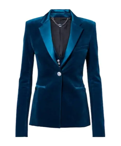 Rabanne Cotton-blend Velvet And Satin Blazer - Blue