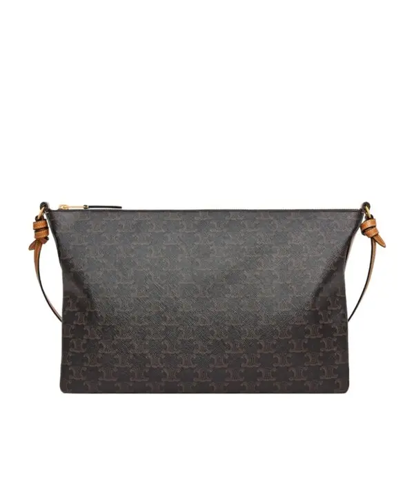 Celine Duo Zipped Bag In Triomphe Canvas And Natural Calfskin - Black