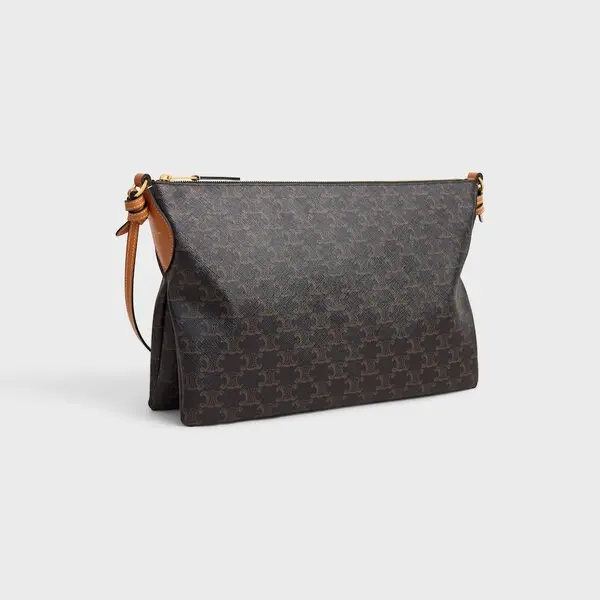 Celine Duo Zipped Bag In Triomphe Canvas And Natural Calfskin - Black