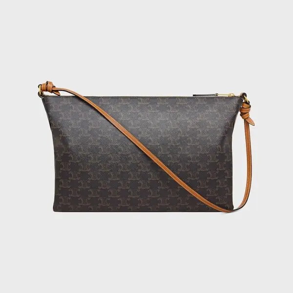 Celine Duo Zipped Bag In Triomphe Canvas And Natural Calfskin - Black