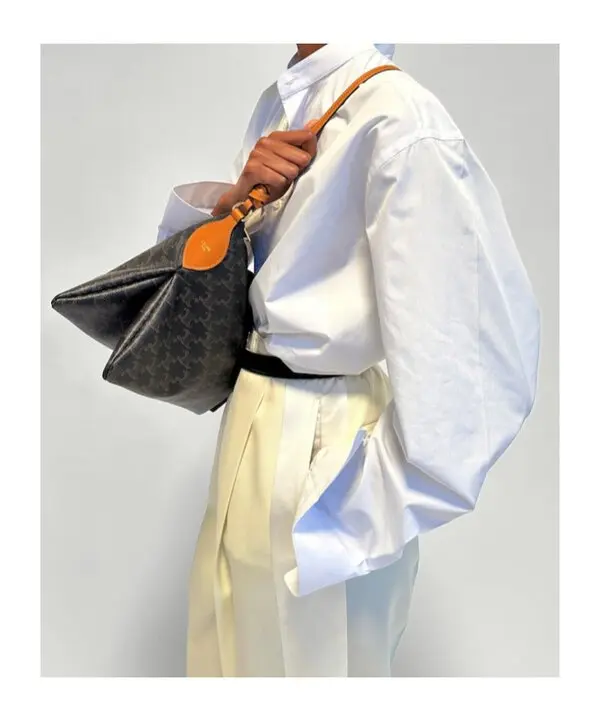 Celine Duo Zipped Bag In Triomphe Canvas And Natural Calfskin - Black