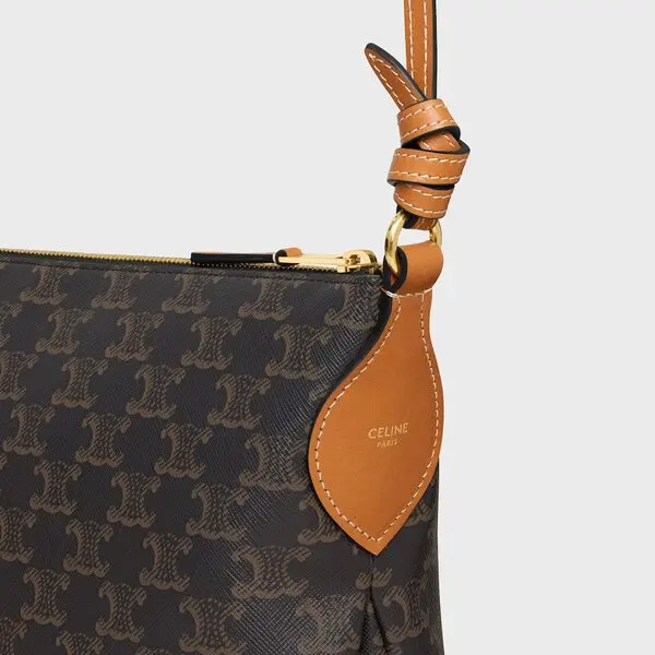 Celine Duo Zipped Bag In Triomphe Canvas And Natural Calfskin - Black