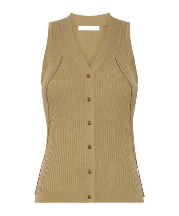 Max Mara Cotton And Viscose Yarn Gilet - Khaki