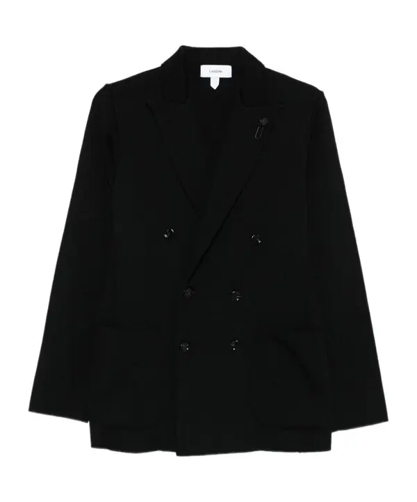 LARDINI Double Breasted Knitted Blazer - Black