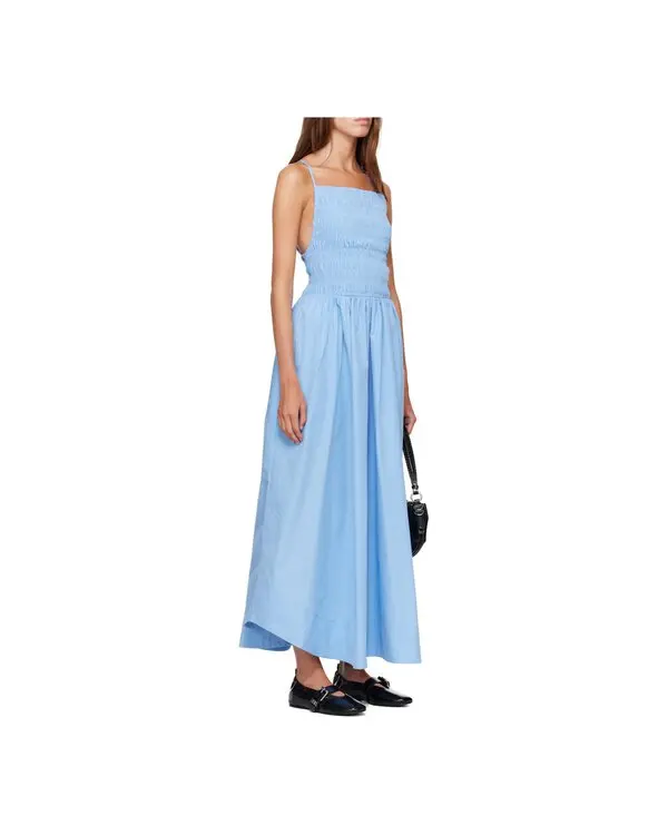 GANNI Compact Poplin Long Smocked Dress - Blue