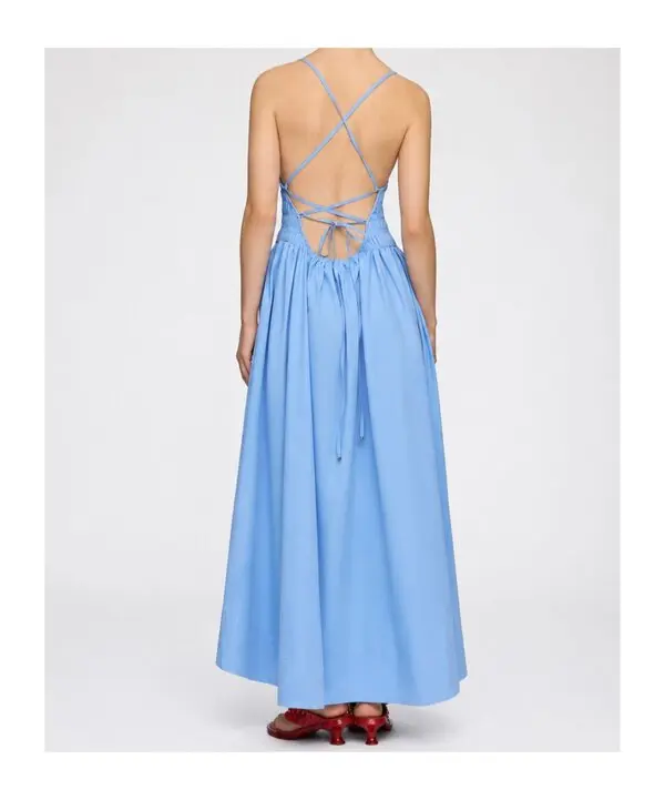 GANNI Compact Poplin Long Smocked Dress - Blue