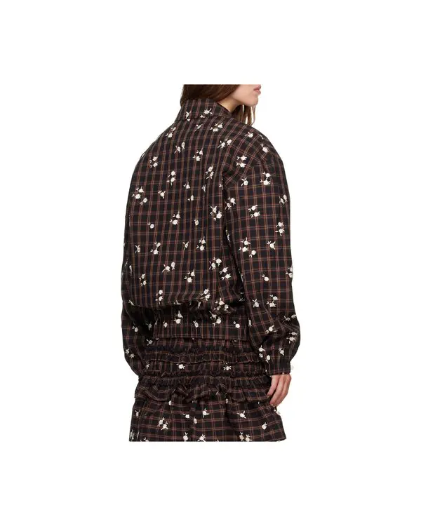GANNI Checked Printed Zip-up Bomber Jacket - Black