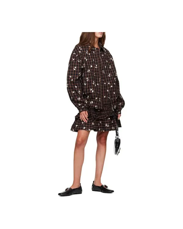 GANNI Checked Printed Zip-up Bomber Jacket - Black