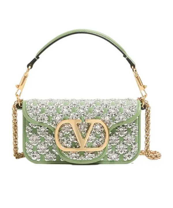 Valentino Garavani Loco Small Embellished Shoulder Bag - Crystal/transparent Mint