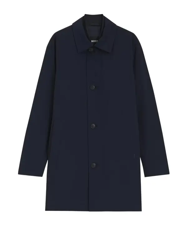 Hugo Boss Regular-fit Coat In Patterned Stretch Fabric - Black
