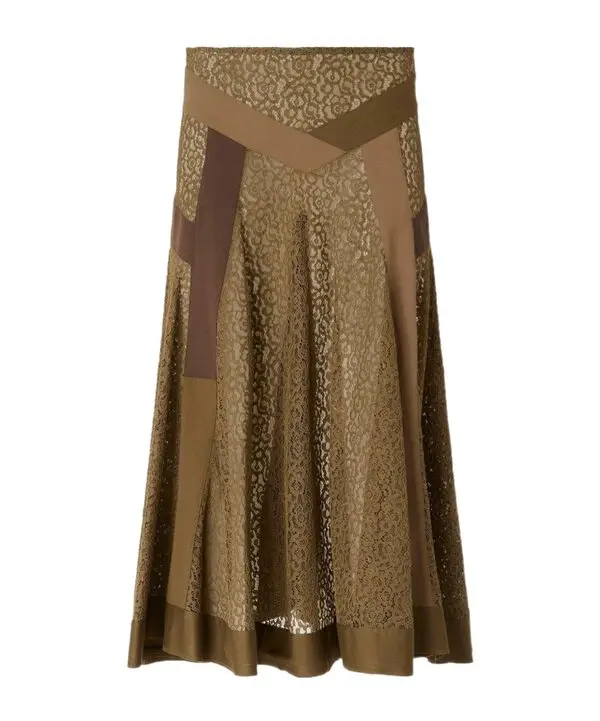Pinko Lace-panelled Patchwork Midi Skirt - Green